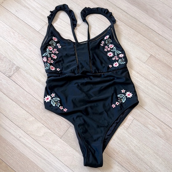 Topshop | Swim | Topshop Black Onepiece Bathing Suit With Flower ...